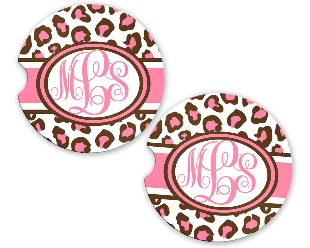 Personalized Leopard Car Coasters: Chocolate, Pink Monogrammed ...