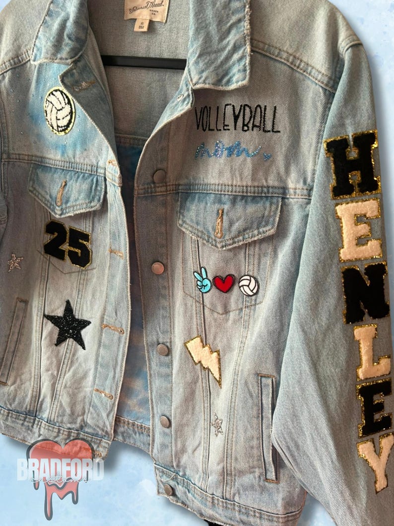 Custom Rhinestone Denim Team Mom Parent Jacket - Etsy