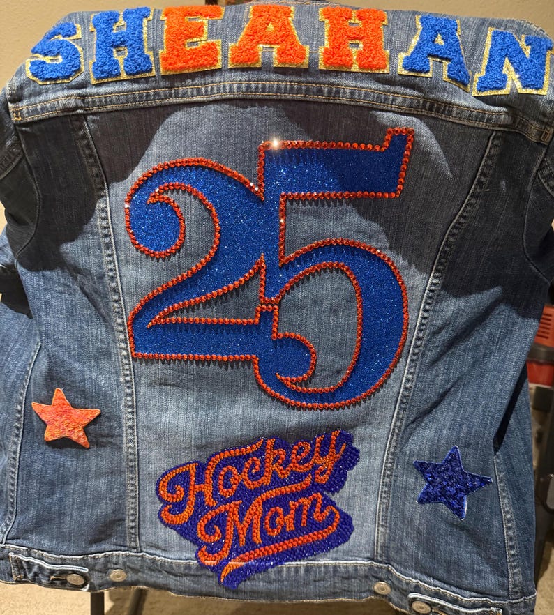 Custom Rhinestone Denim Team Mom Parent Jacket - Etsy