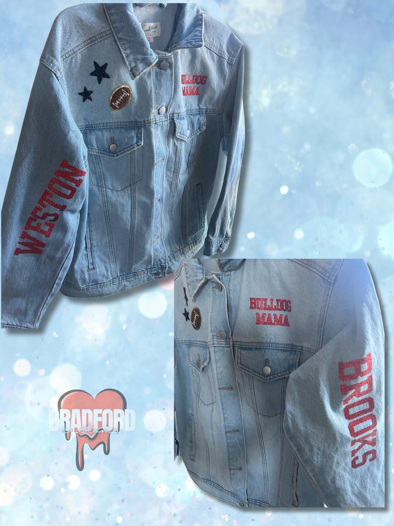 Custom Rhinestone Denim Team Mom Parent Jacket - Etsy
