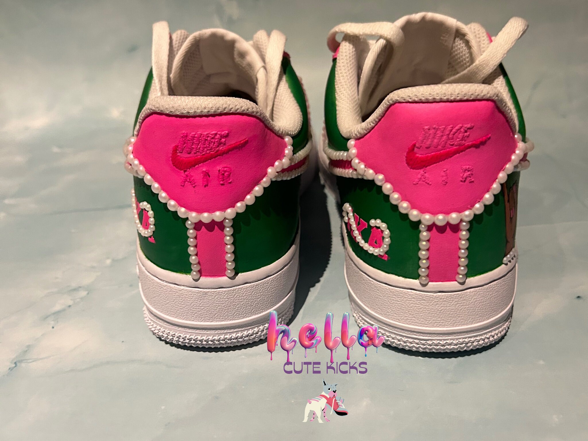 Custom Hand-painted Sneakers – Pink & Green, Pearl Detail - Etsy