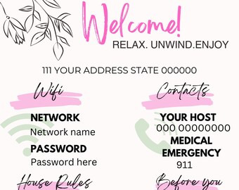 Airbnb & VRBO Host Welcome Sign Template | Vacation Rental Guest Check ...