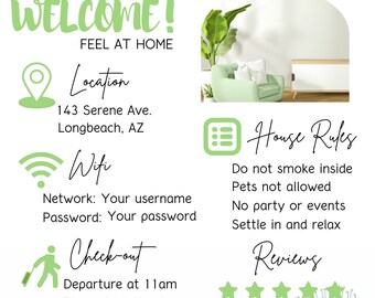 Airbnb & VRBO Host Welcome Sign Template | Vacation Rental Guest Check ...