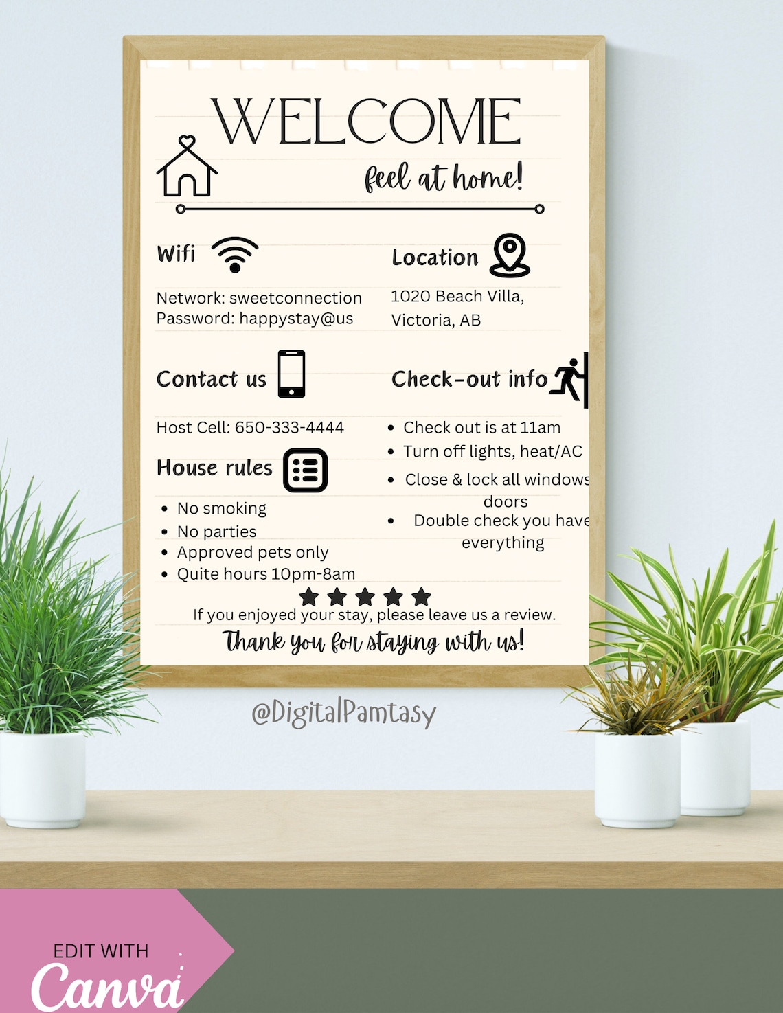 Airbnb & VRBO Host Welcome Sign Template | Vacation Rental Guest Check ...