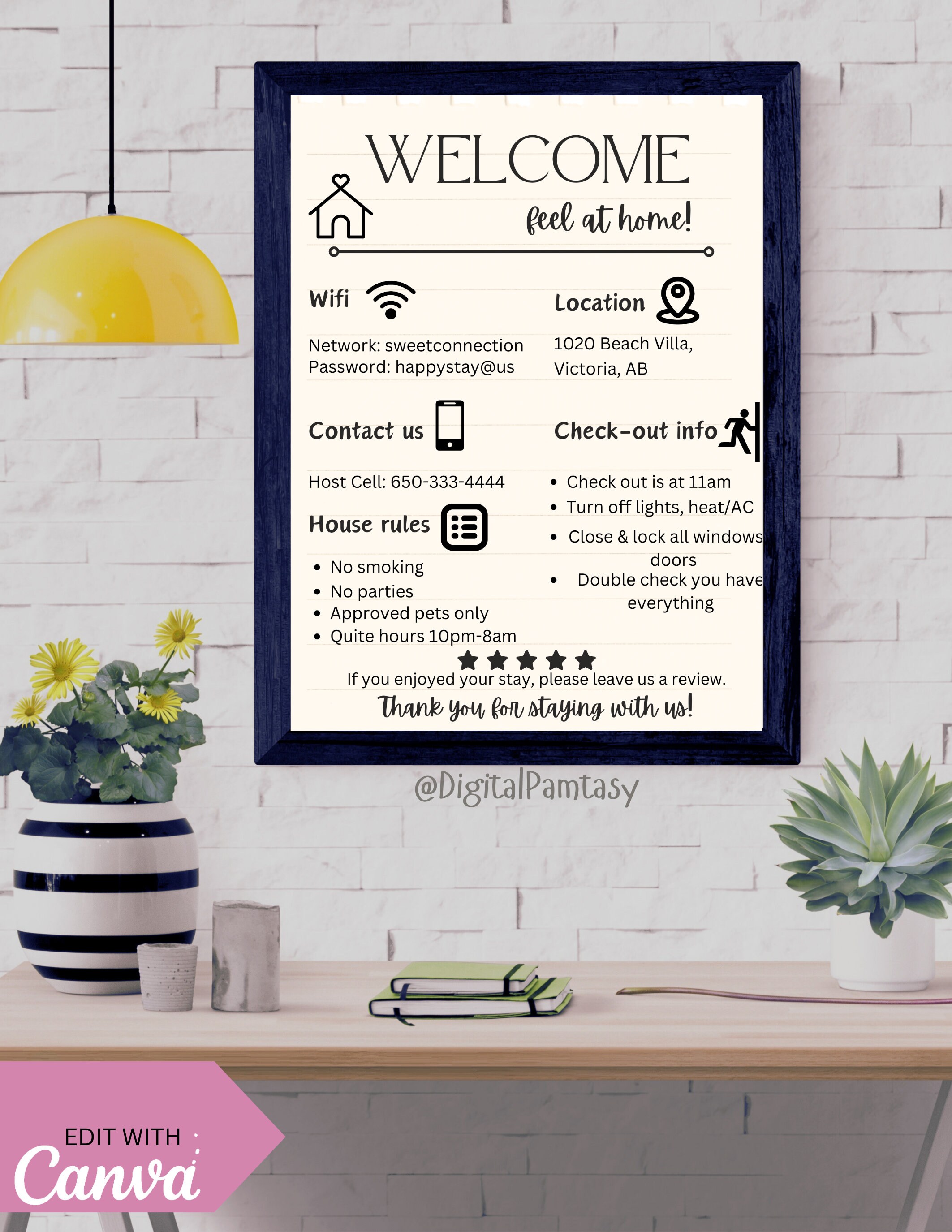 Airbnb & VRBO Host Welcome Sign Template | Vacation Rental Guest Check ...