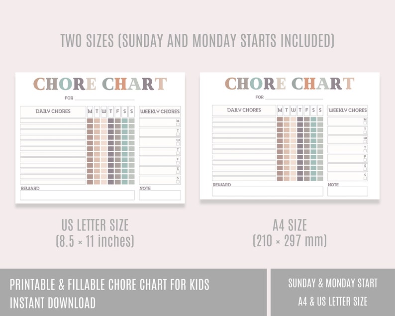 Chore Chart for Kids Printable&fillable Daily Weekly Responsibility ...