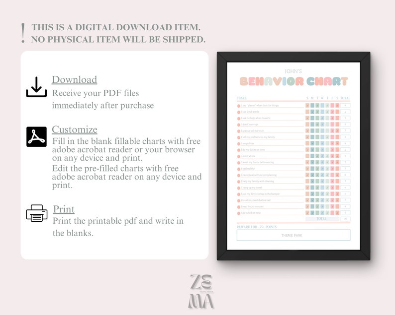 Printable Fillable Behavior Chartfor Kids Daily Weekly Good Behavior ...