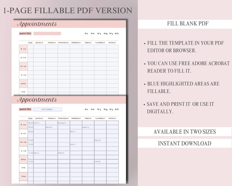 Printable Fillable Appointment Tracker Pdf Small Business Appointment ...