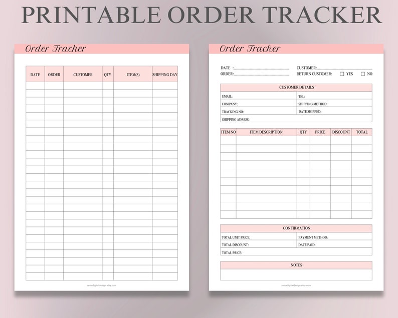 Order Tracker Printable Fillable Small Business Order Tracker Template ...