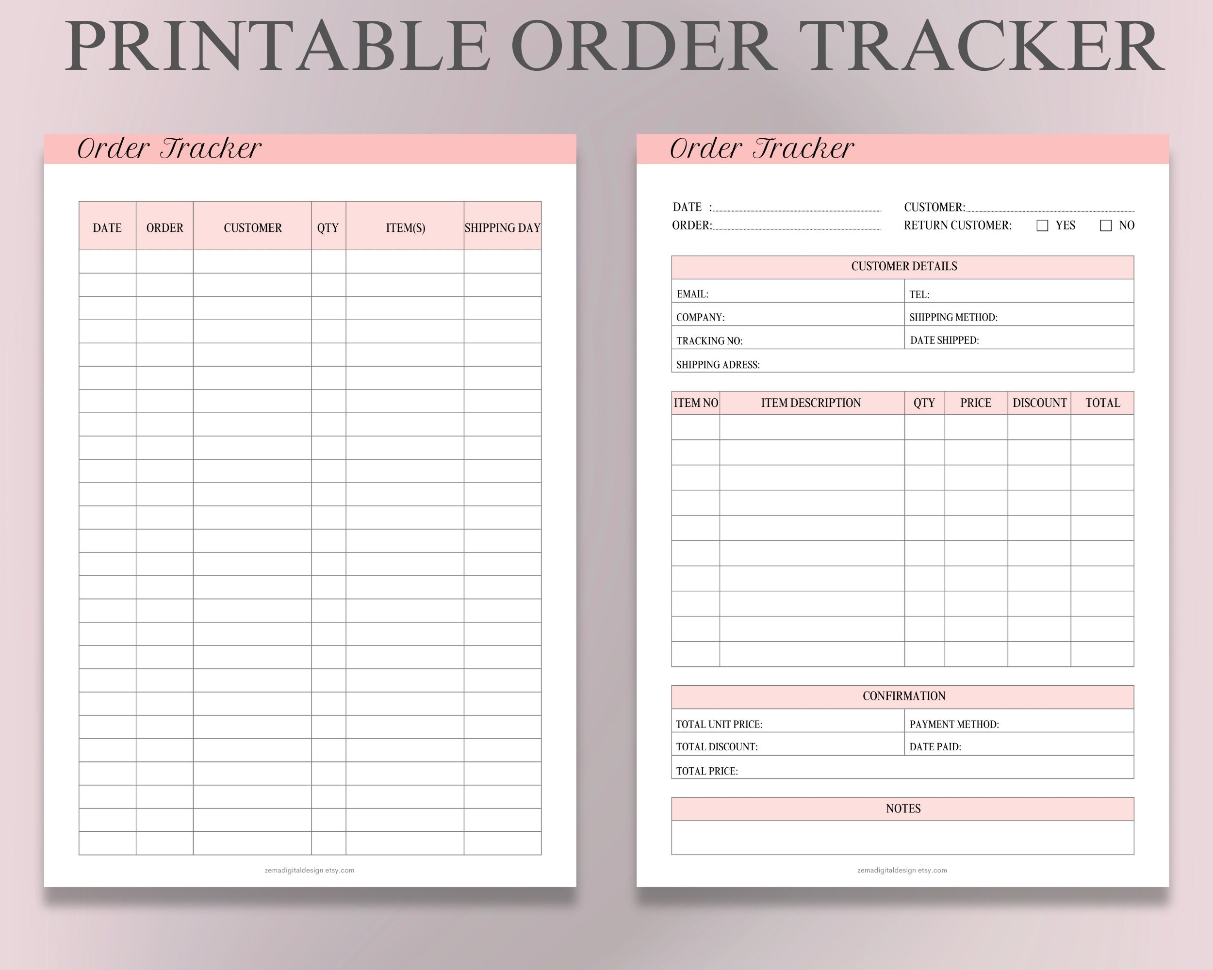 Order Tracker Printable Fillable Small Business Order Tracker Template ...