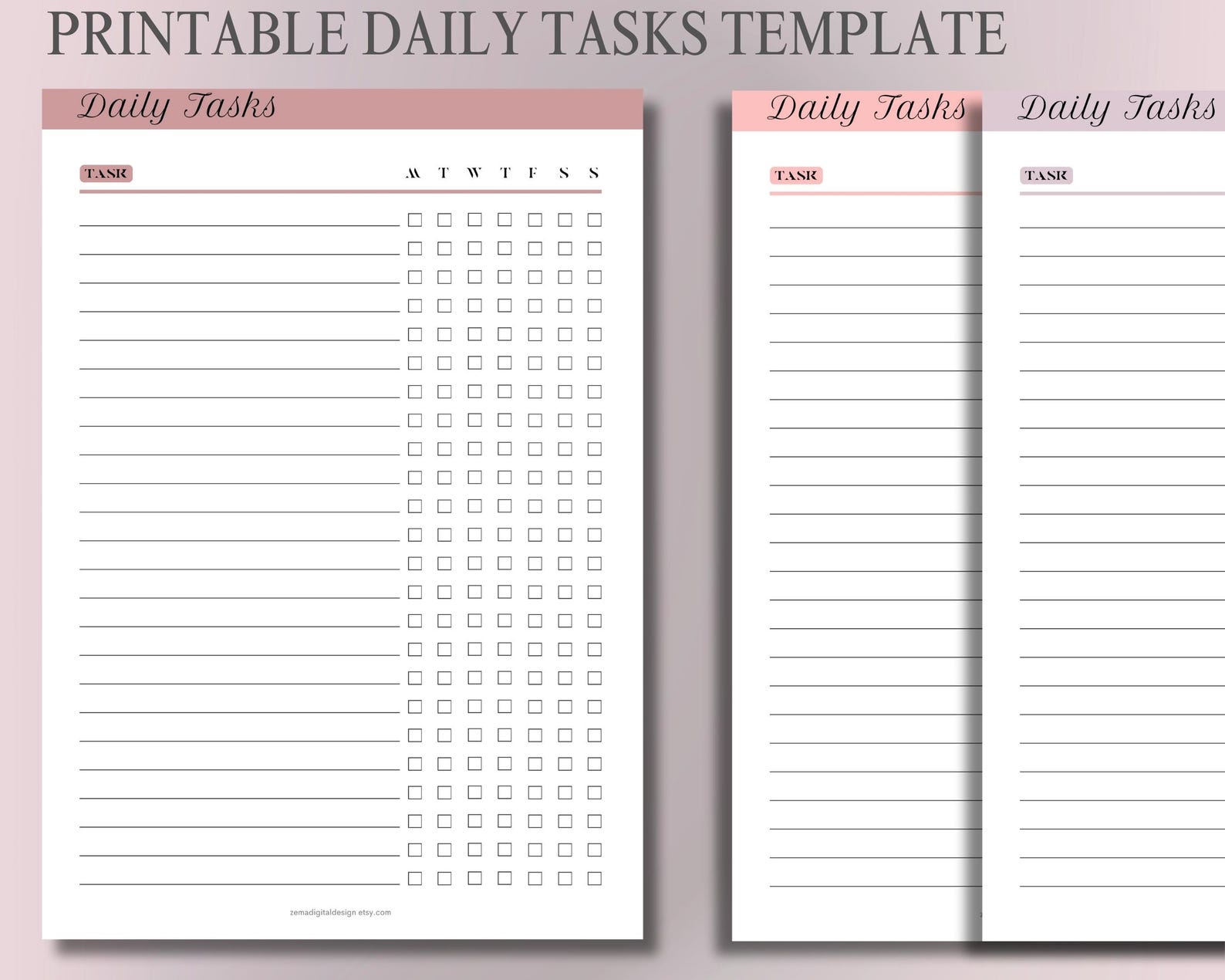 Daily Weekly Tasks Template Printable & Fillable Simple Task Checklist ...