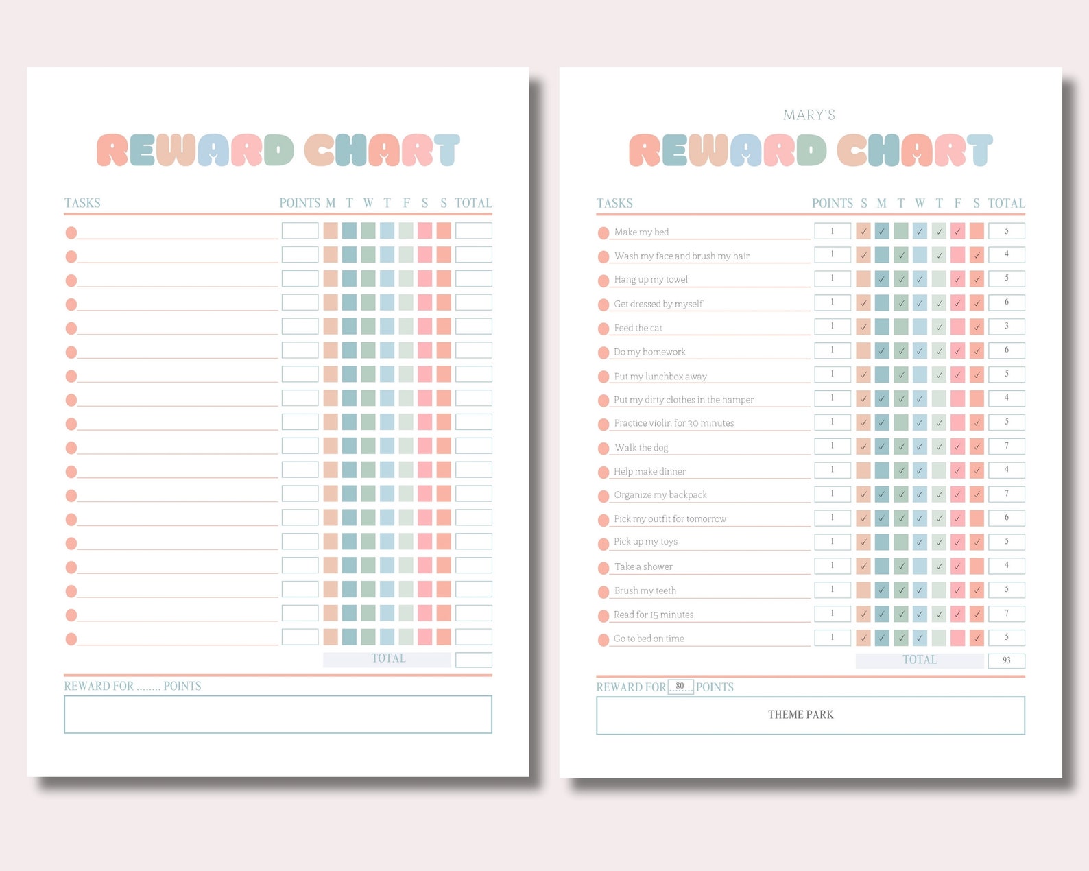 Chore Chart Bundle for Kids Printable Fillable Behavior Chart Daily ...