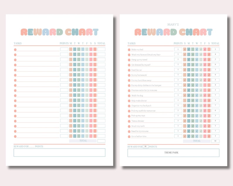 Chore Chart Bundle for Kids Printable Fillable Behavior Chart Daily ...