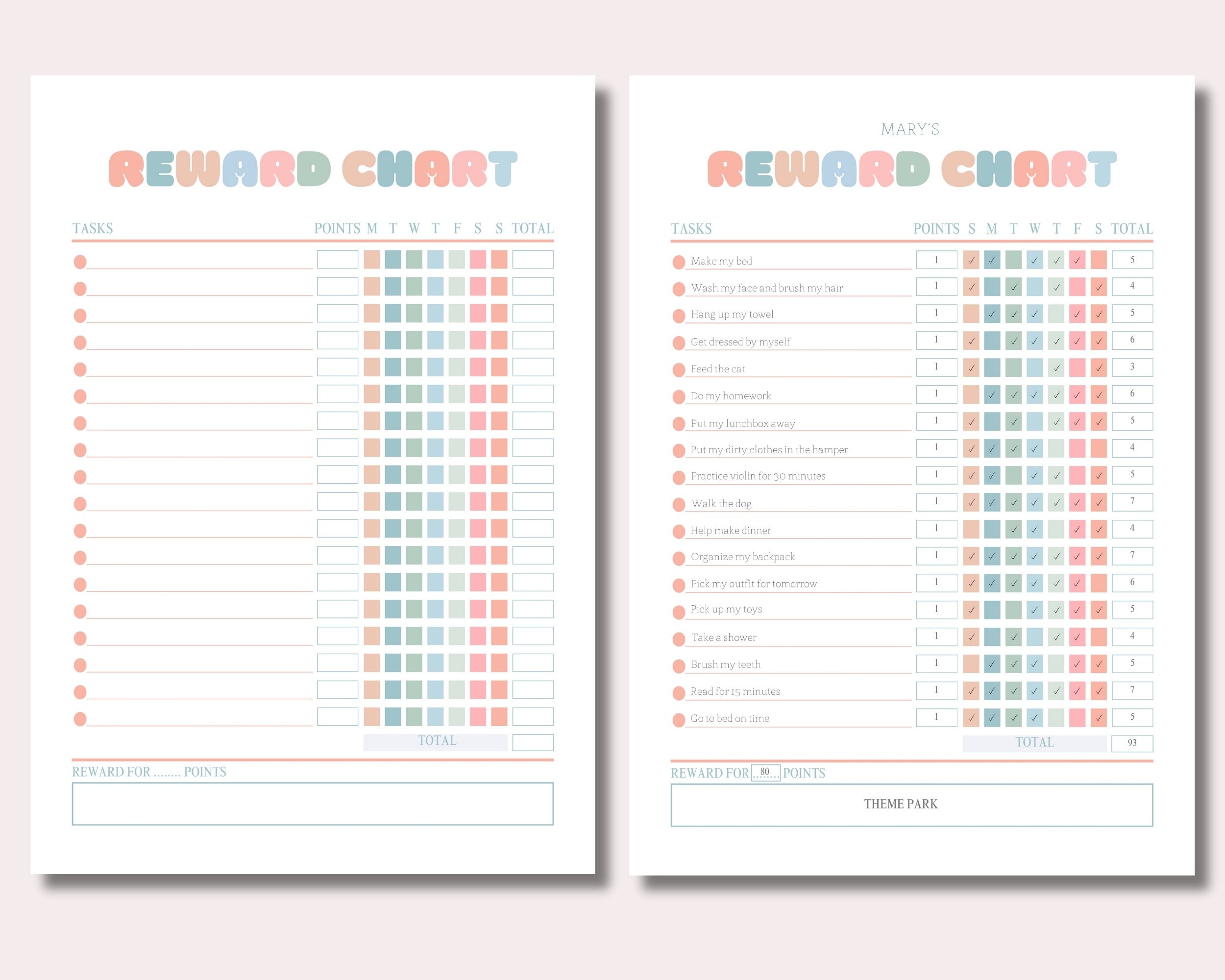 Chore Chart Bundle for Kids Printable Fillable Behavior Chart Daily ...