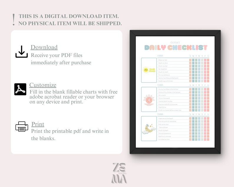 Chore Chart Bundle for Kids Printable Fillable Behavior Chart Daily ...