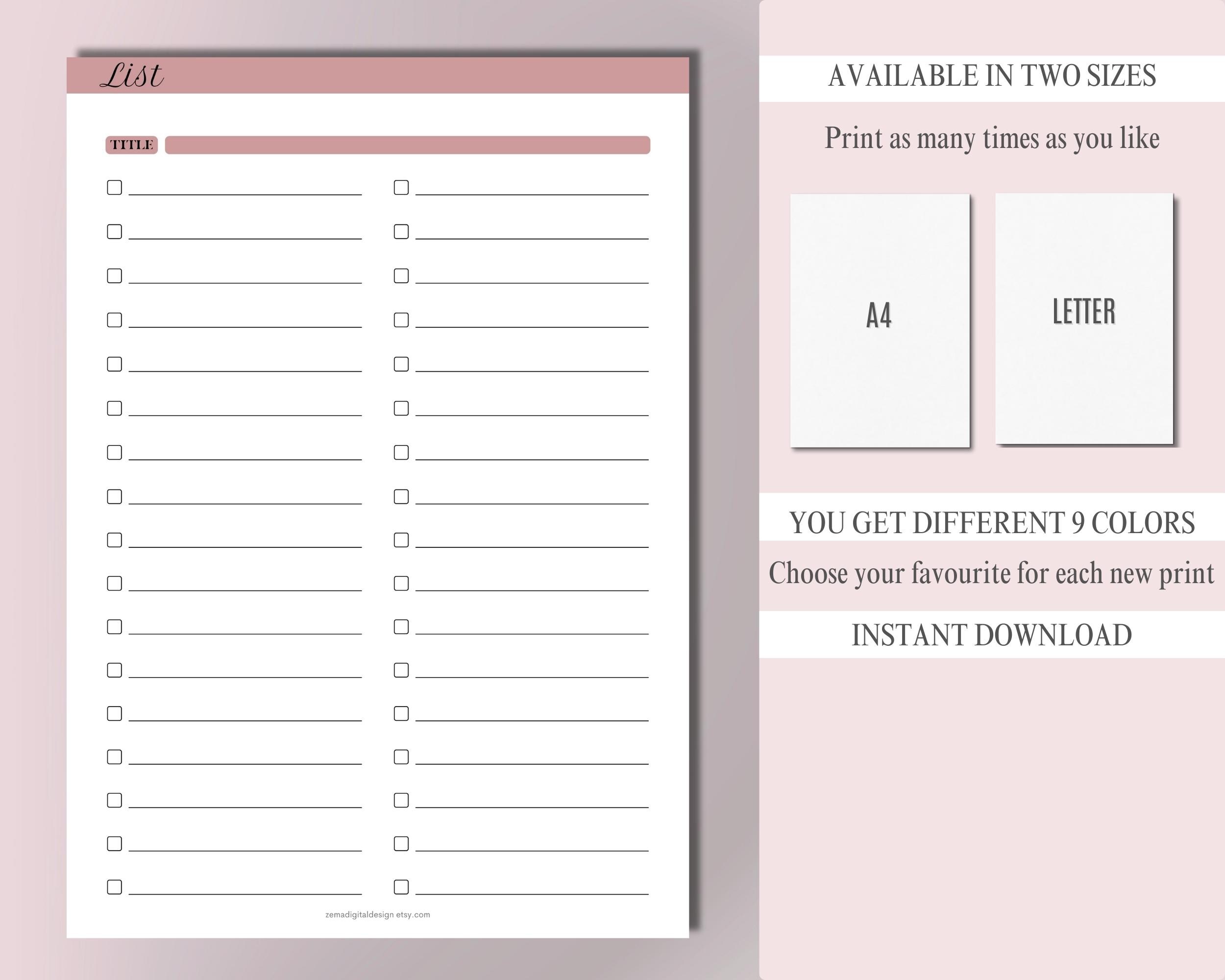 Printable & Fillable Checklist Template Daily Weekly Monthly Task ...