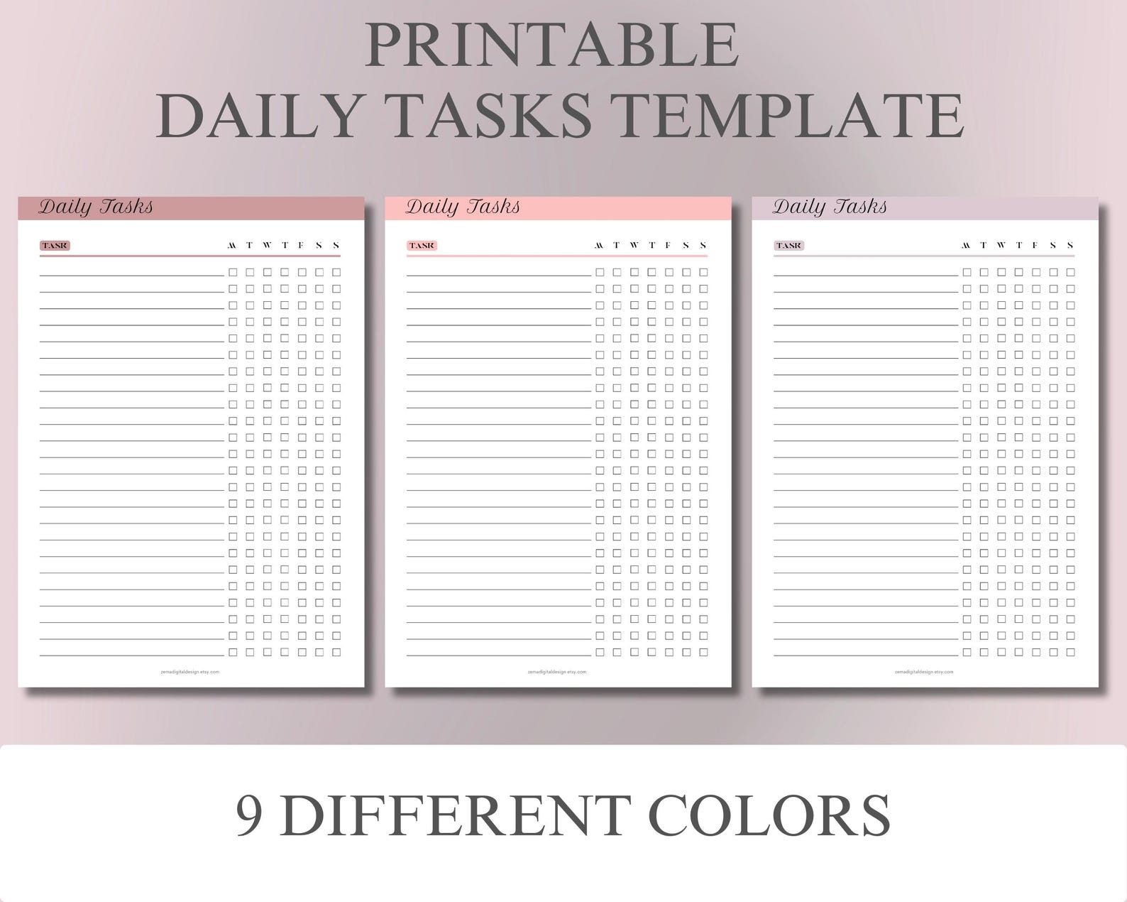 Daily Weekly Tasks Template Printable & Fillable Simple Task Checklist ...