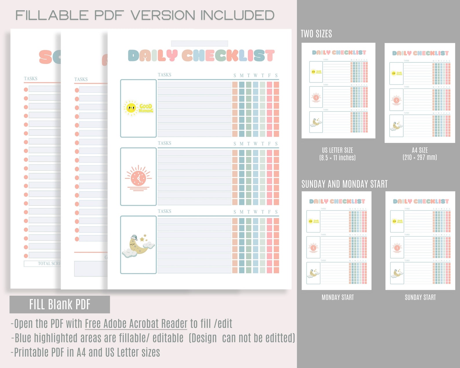 Chore Chart Bundle for Kids Printable Fillable Behavior Chart Daily ...