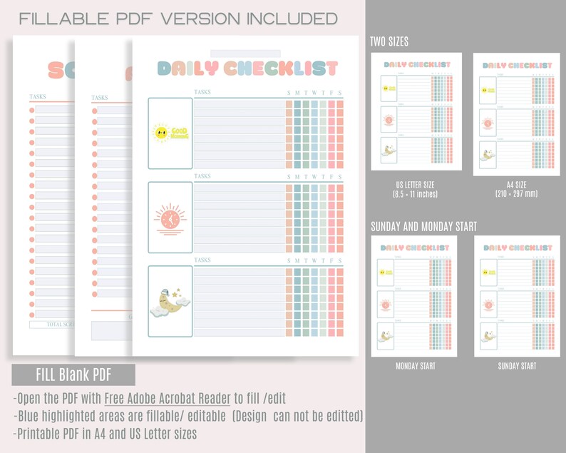 Chore Chart Bundle for Kids Printable Fillable Behavior Chart Daily ...