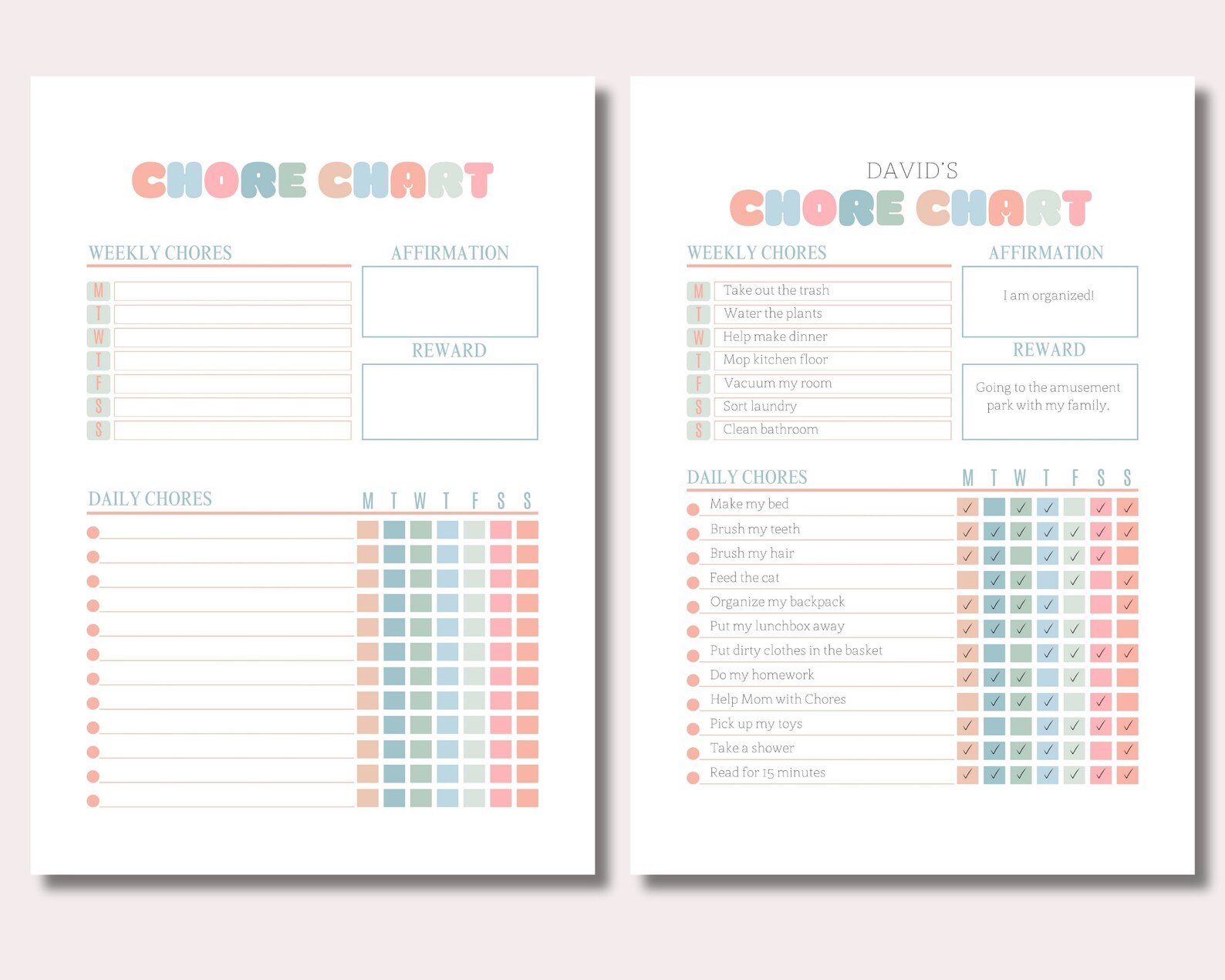 Chore Chart Bundle for Kids Printable Fillable Behavior Chart Daily ...