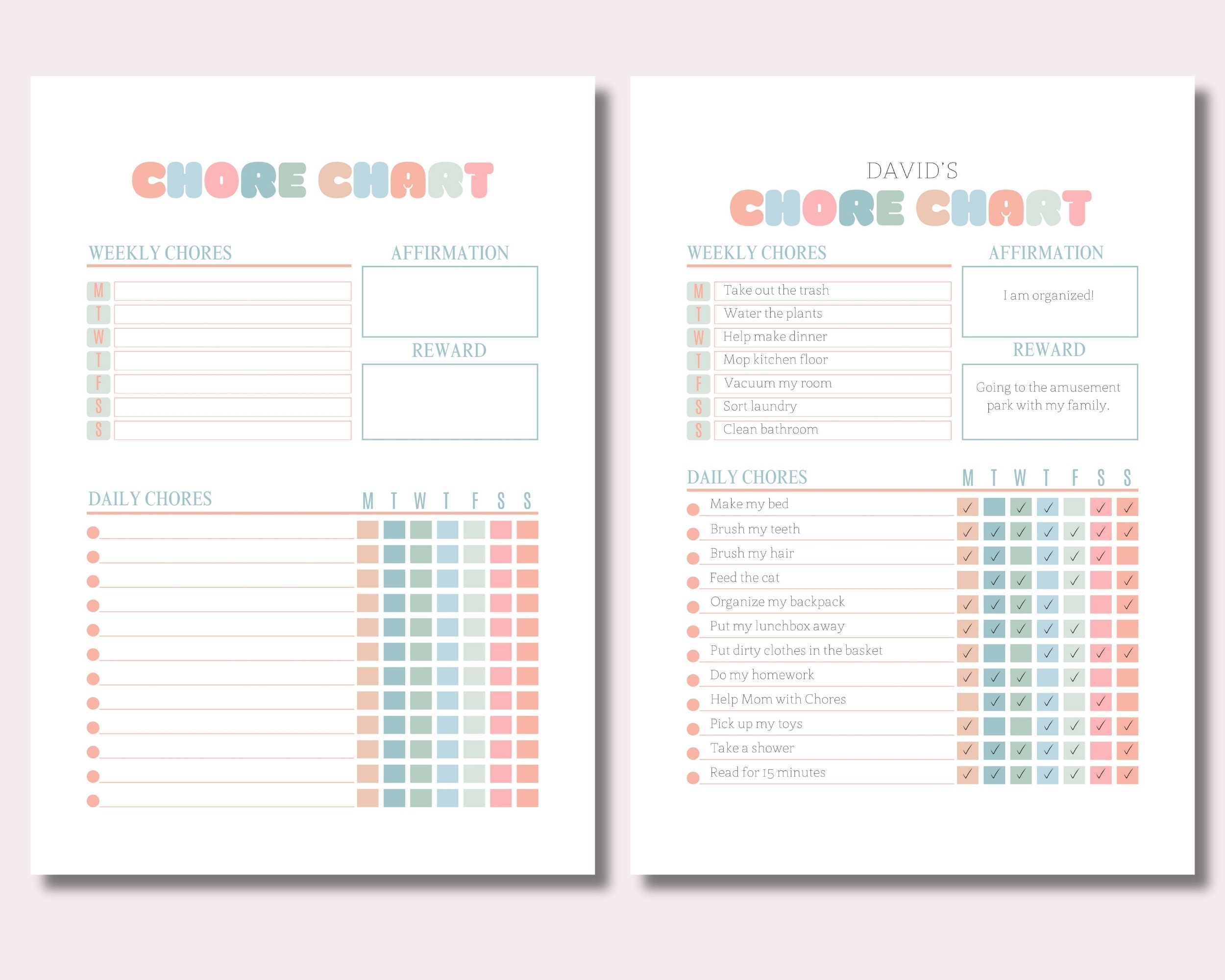 Chore Chart Bundle for Kids Printable Fillable Behavior Chart Daily ...