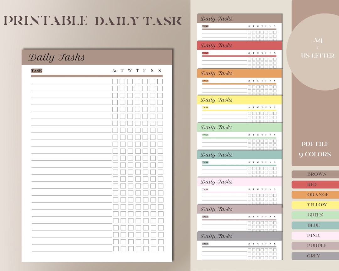 Printable Daily Task, Daily Task Tracker, Track Daily Tasks, Simple ...