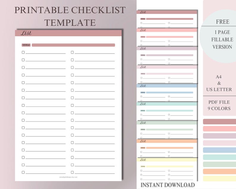 Printable & Fillable Checklist Template Daily Weekly Monthly Task ...