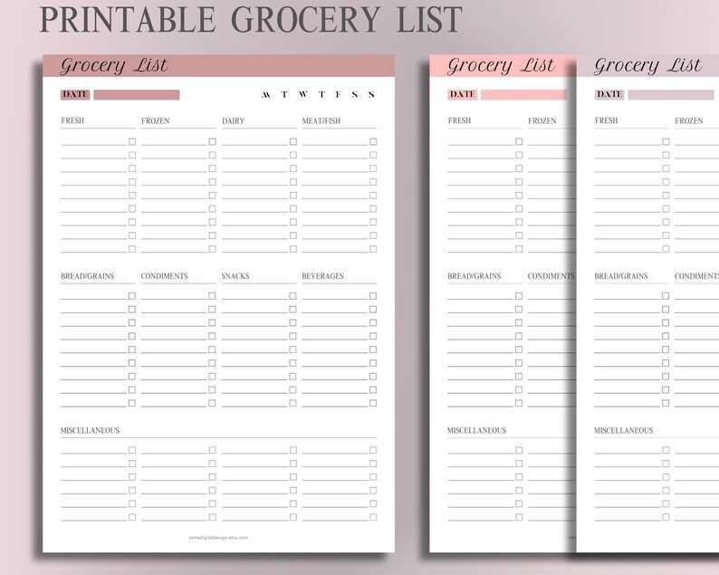 Printable Fillable Grocery List Template, Simple Grocery List Planner ...