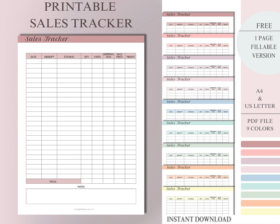 Printable Fillable Sales Tracker, Simple Sales Page, Small Business ...