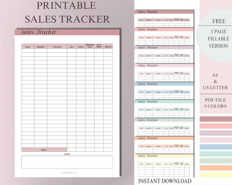 Printable Fillable Sales Tracker, Simple Sales Page, Small Business ...