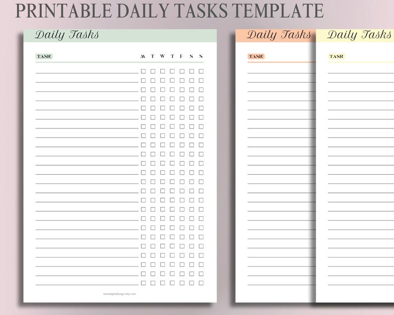 Daily Weekly Tasks Template Printable & Fillable Simple Task Checklist ...