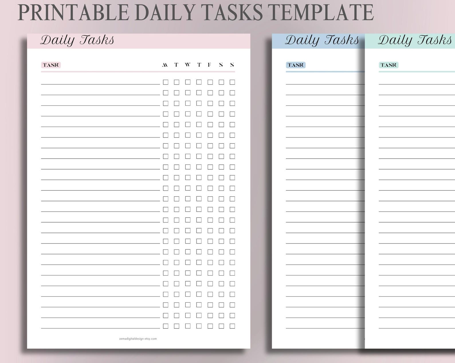 Daily Weekly Tasks Template Printable & Fillable Simple Task Checklist ...