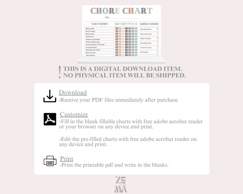 Chore Chart for Kids Printable&fillable Daily Weekly Responsibility ...