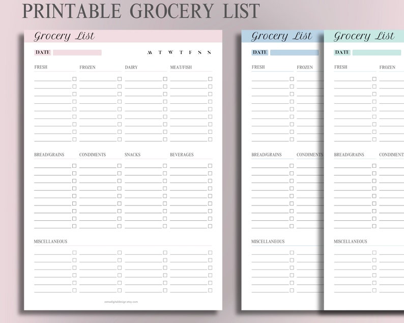Printable Fillable Grocery List Template, Simple Grocery List Planner ...
