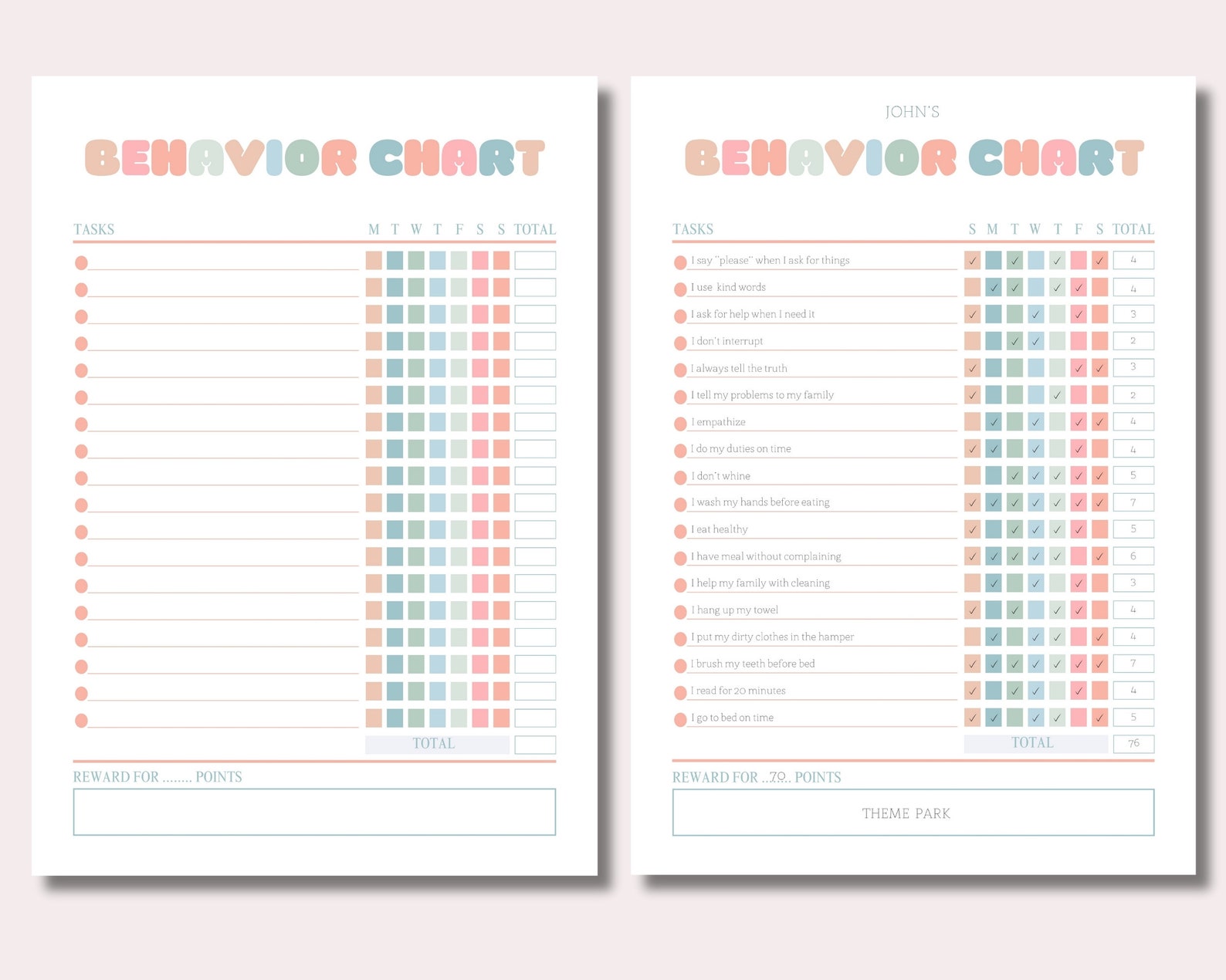 Chore Chart Bundle for Kids Printable Fillable Behavior Chart Daily ...