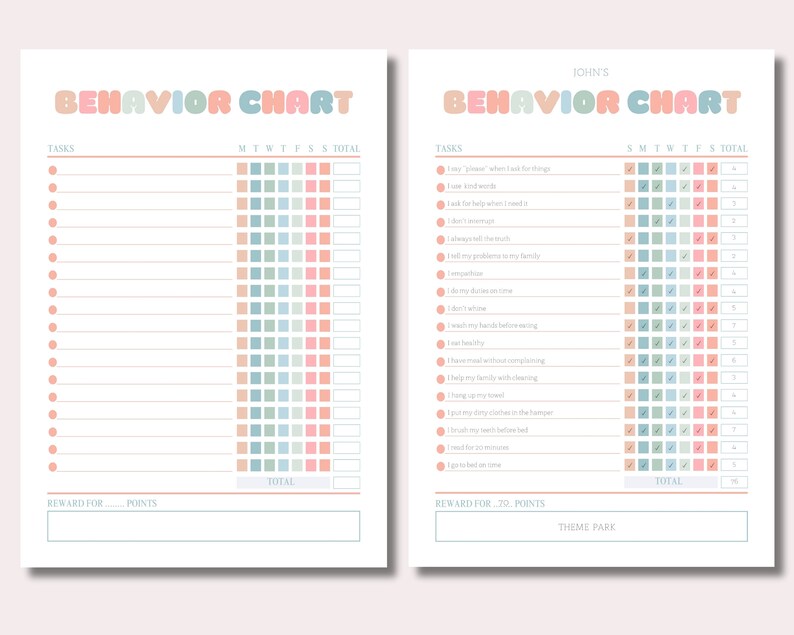 Chore Chart Bundle for Kids Printable Fillable Behavior Chart Daily ...