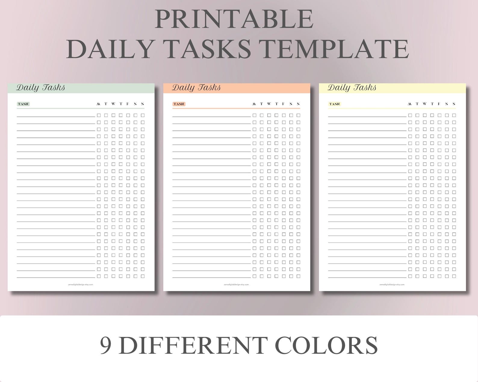 Daily Weekly Tasks Template Printable & Fillable Simple Task Checklist ...