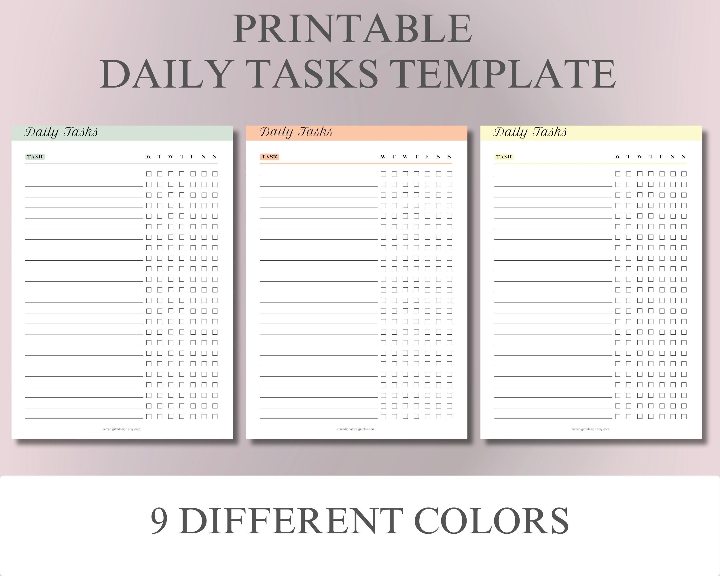 Daily Weekly Tasks Template Printable & Fillable Simple Task Checklist ...