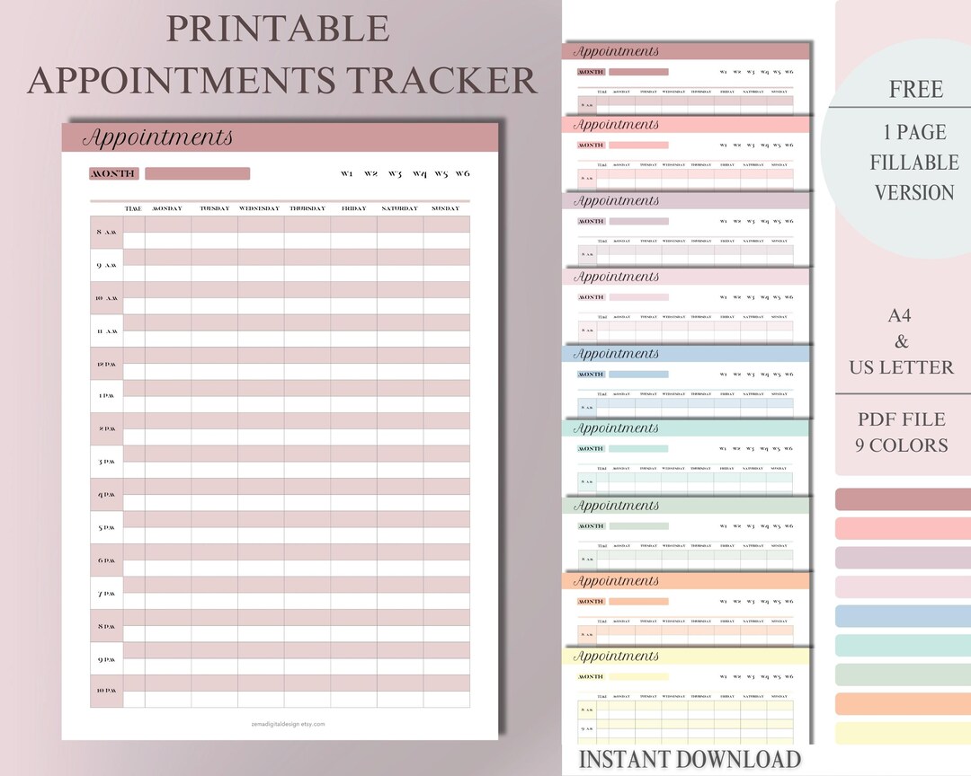 Printable Fillable Appointment Tracker Pdf Small Business Appointment ...