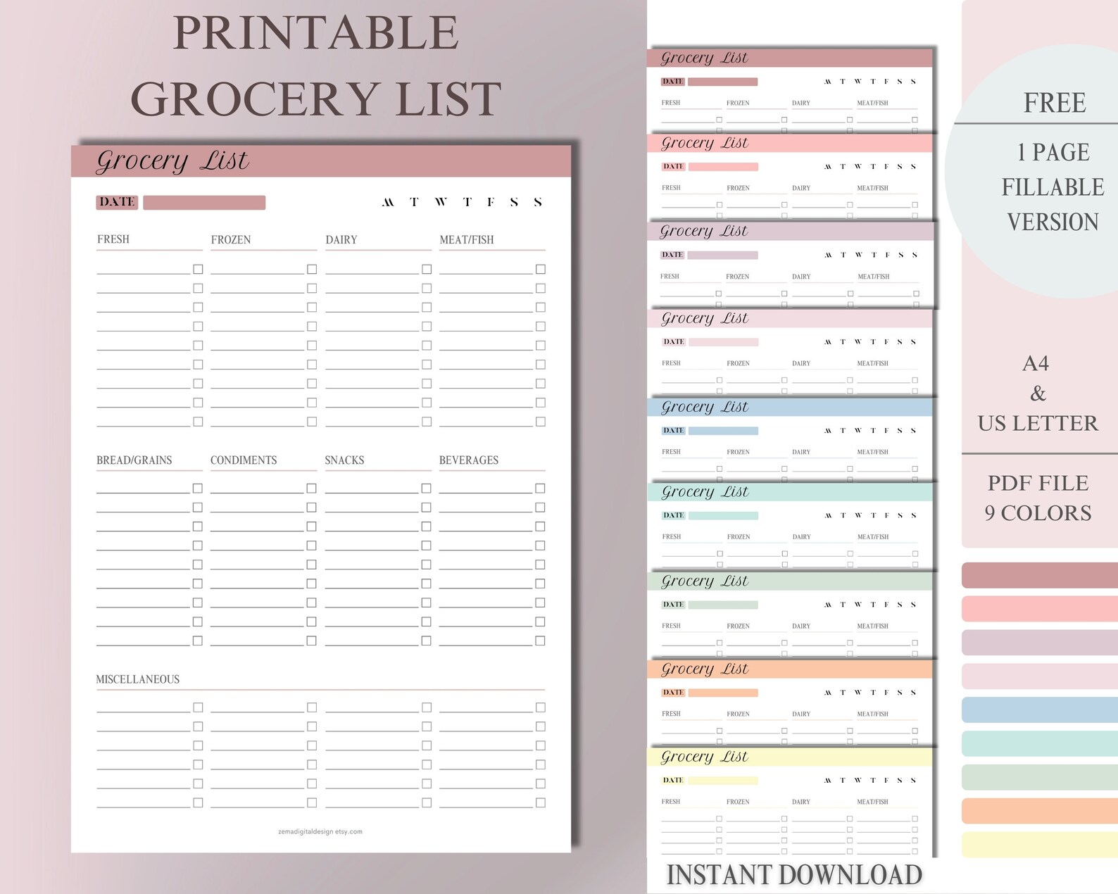 Printable Fillable Grocery List Template, Simple Grocery List Planner ...