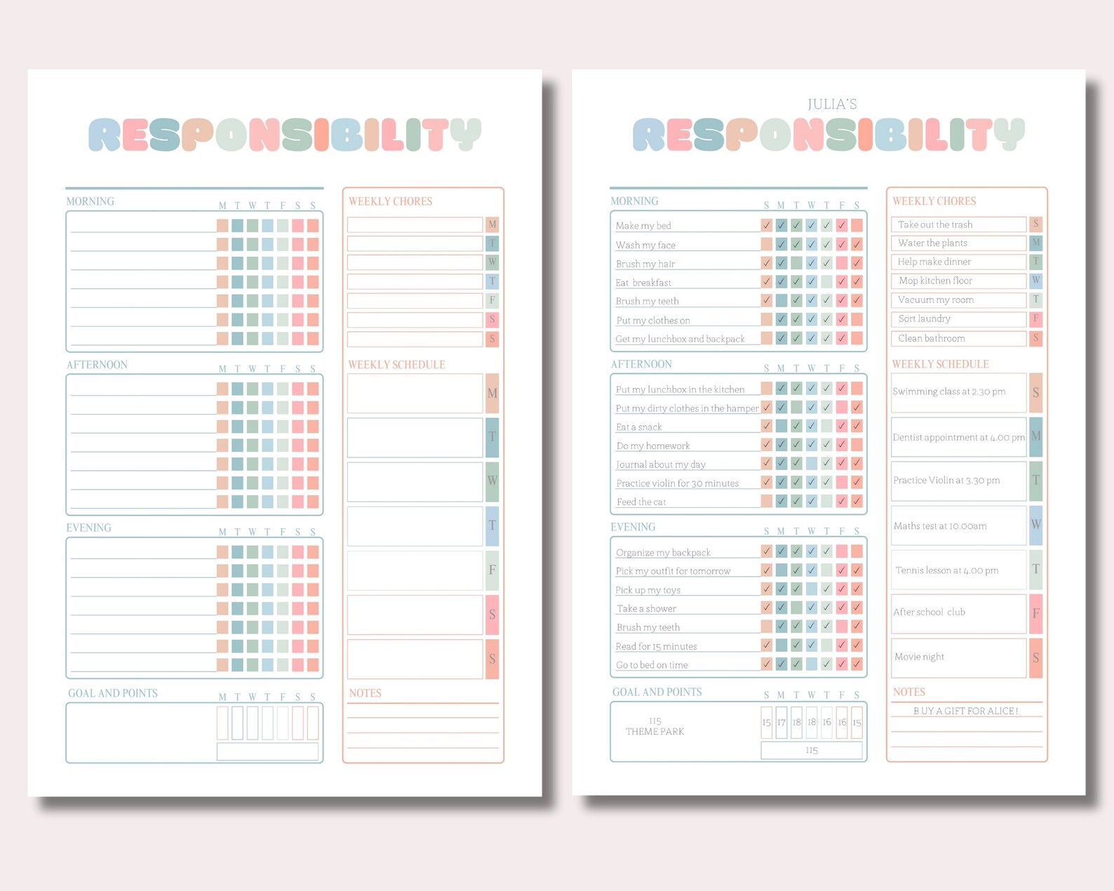Chore Chart Bundle for Kids Printable Fillable Behavior Chart Daily ...