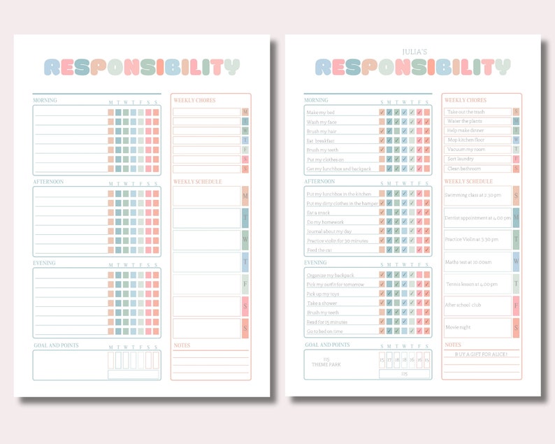 Chore Chart Bundle for Kids Printable Fillable Behavior Chart Daily ...