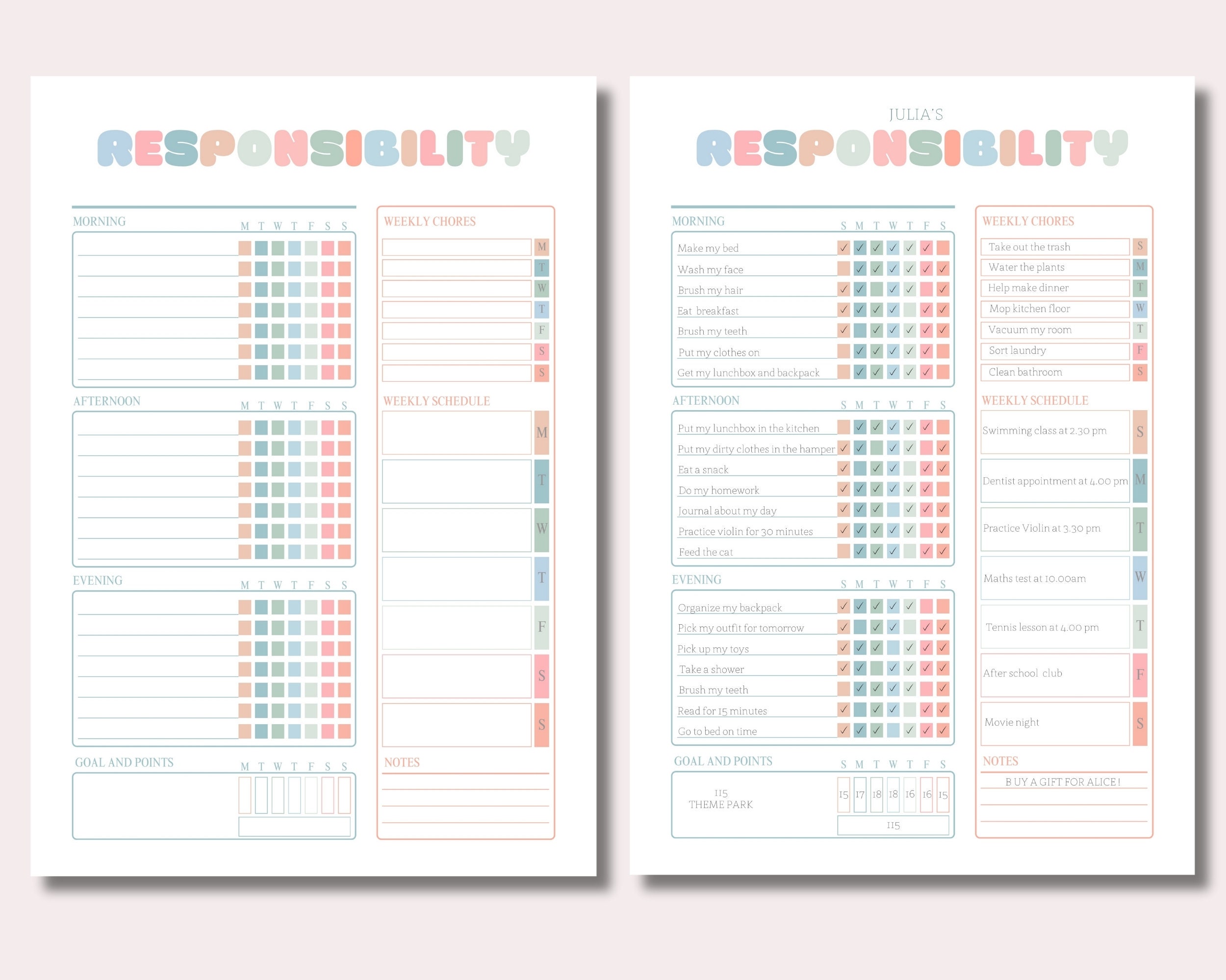 Chore Chart Bundle for Kids Printable Fillable Behavior Chart Daily ...