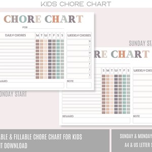 Chore Chart for Kids Printable&fillable Daily Weekly Responsibility ...