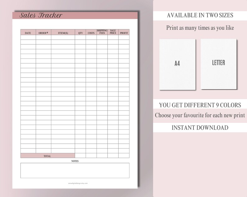 Printable Fillable Sales Tracker, Simple Sales Page, Small Business ...