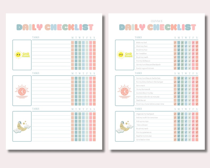Chore Chart Bundle for Kids Printable Fillable Behavior Chart Daily ...