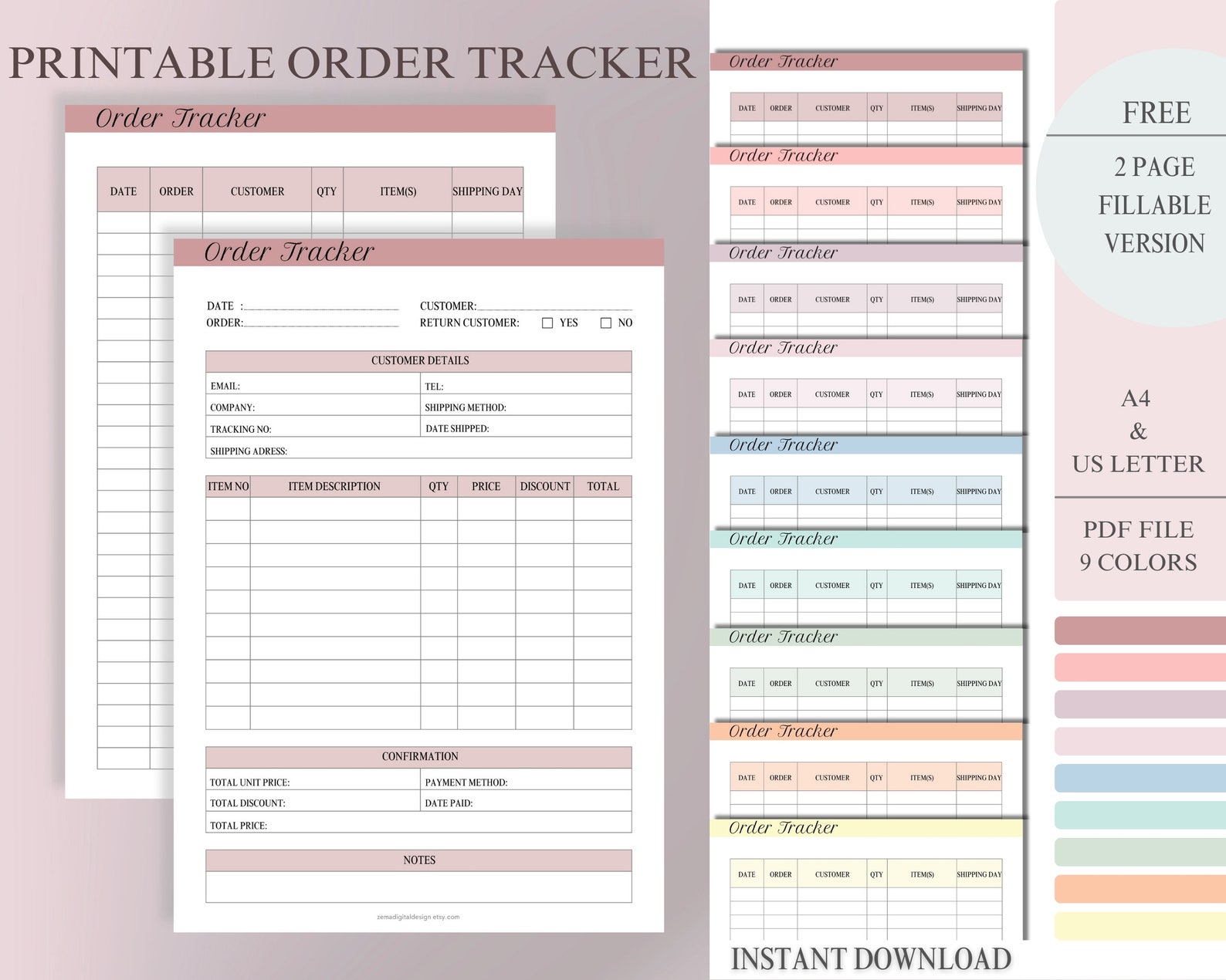 Order Tracker Printable Fillable Small Business Order Tracker Template ...