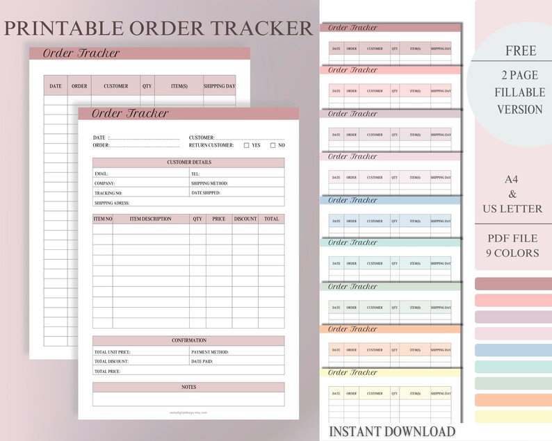 Order Tracker Printable Fillable Small Business Order Tracker Template ...