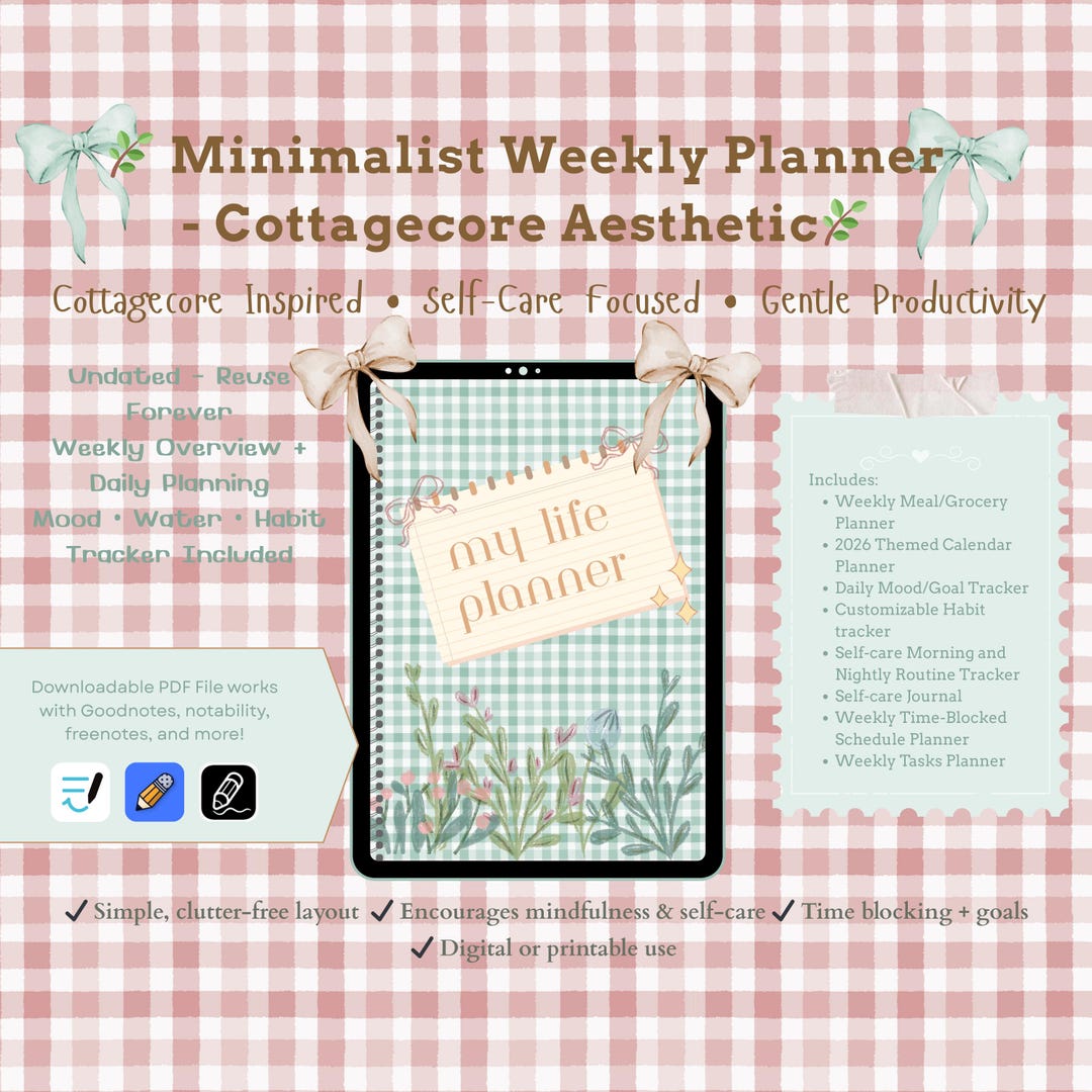Cottagecore Digital Planner 2026: Self-care & Productivity (PDF ...