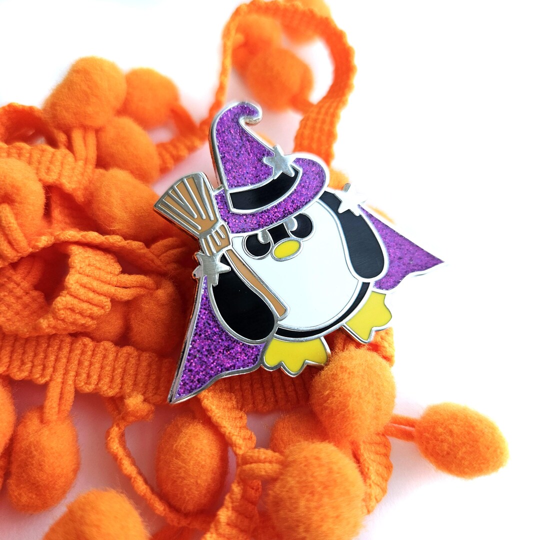 Purple Glitter Witch Penguin Enamel Pin - Spooky Kooky Gift - Etsy